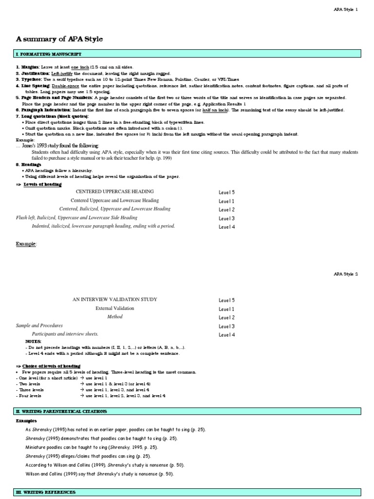 A Comprehensive Summary of APA Style Formatting Guidelines | PDF ...