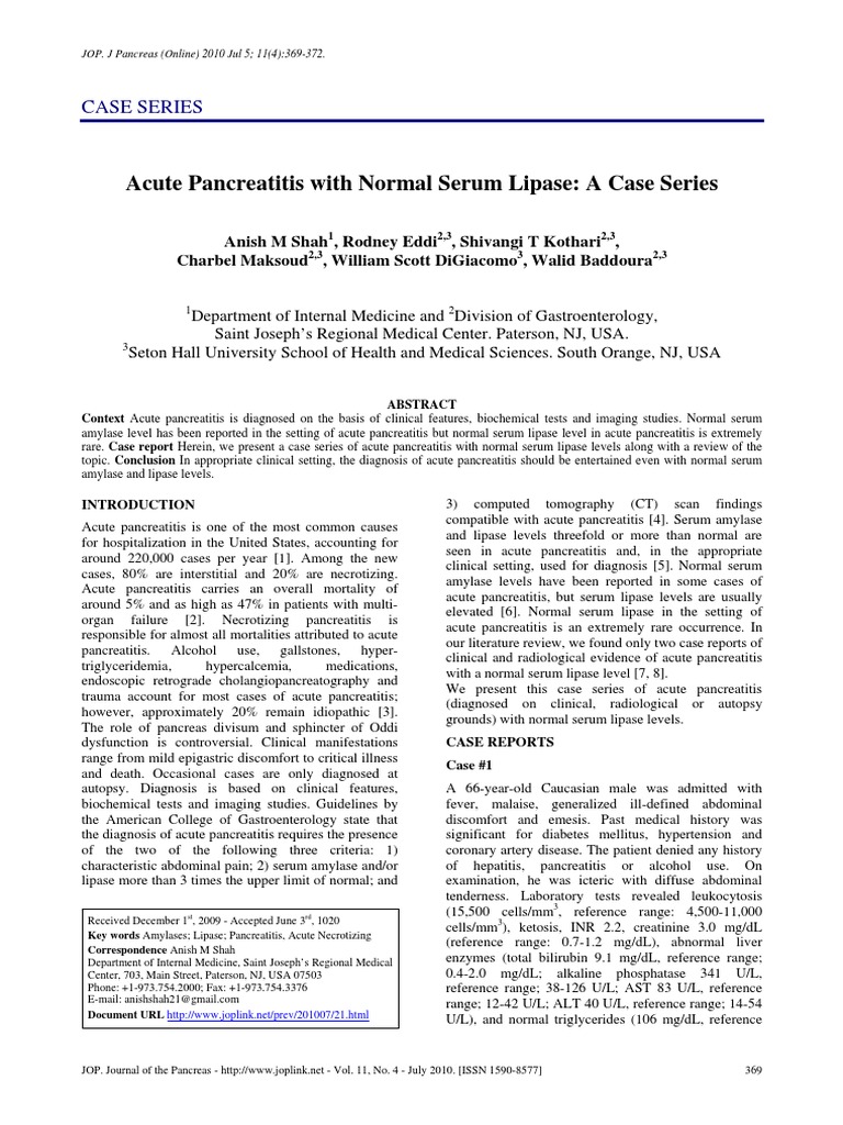 Acute Pancreatitis With Normal Serum Lipase: A Case Series | PDF ...