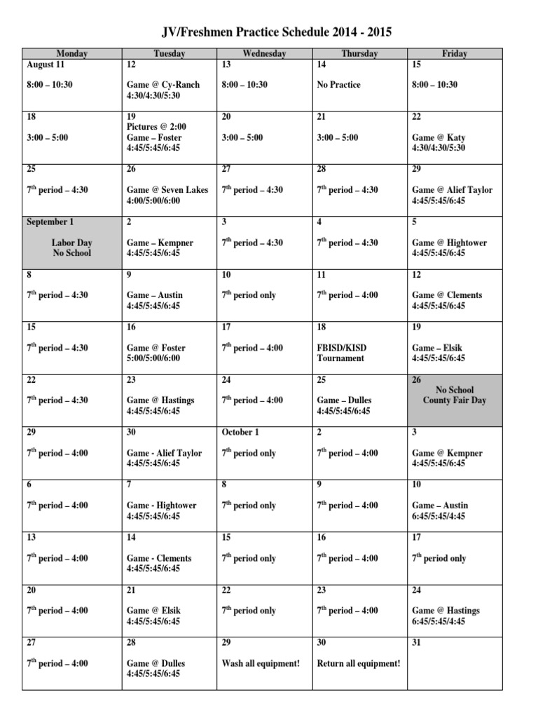 2014-2015 JV/Freshmen Practice Schedule | PDF