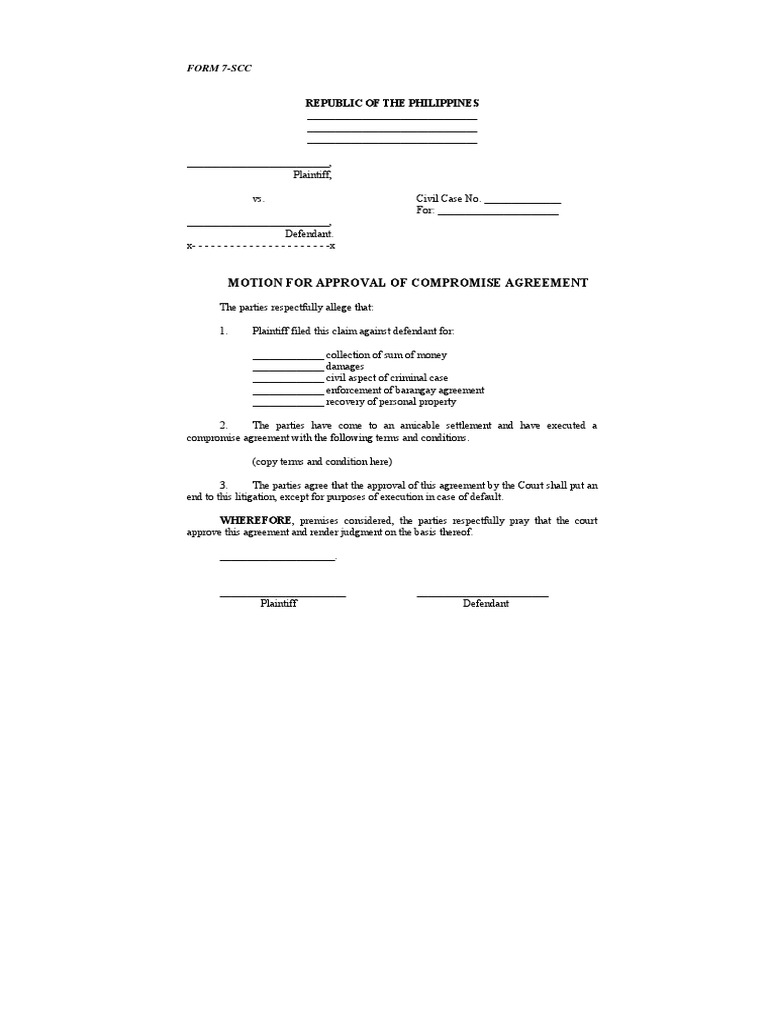 7-Motion For Approval of Compromise Agreement | PDF