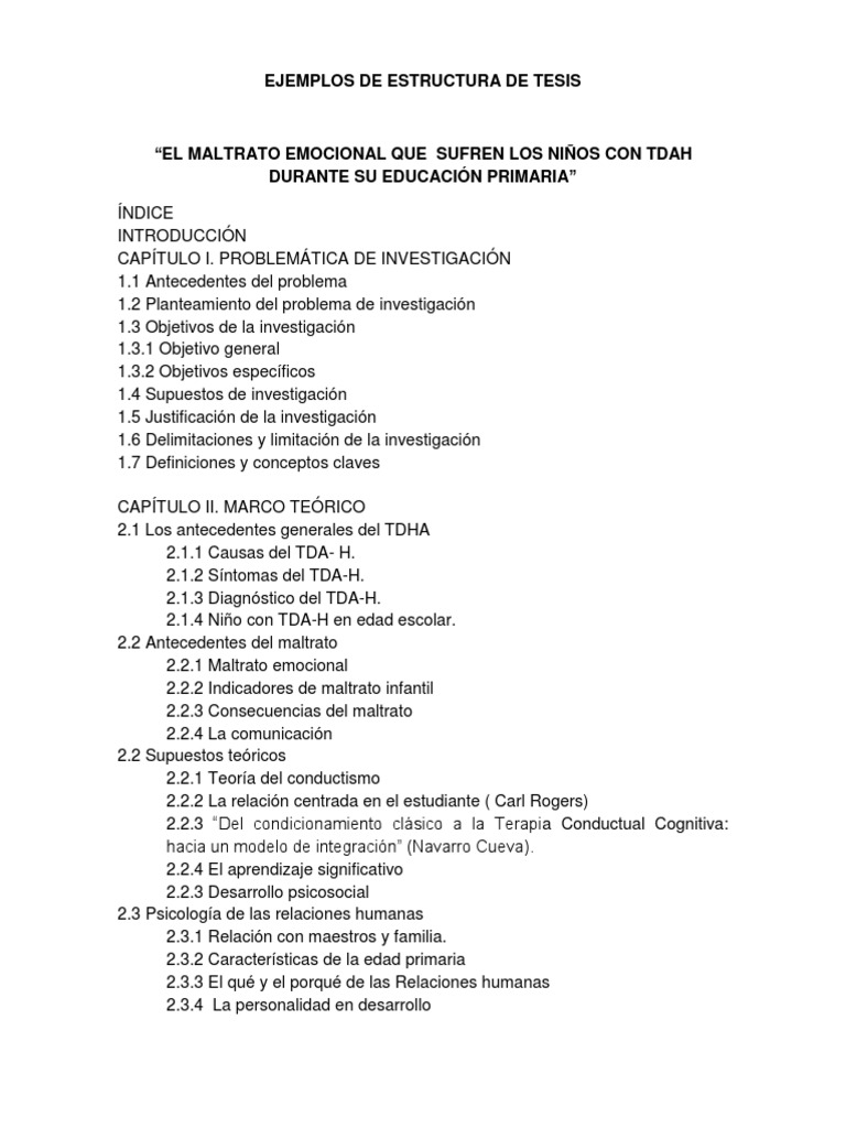 Ejemplos de Estructura de Tesis | PDF | Abuso infantil | Terapia cognitiva