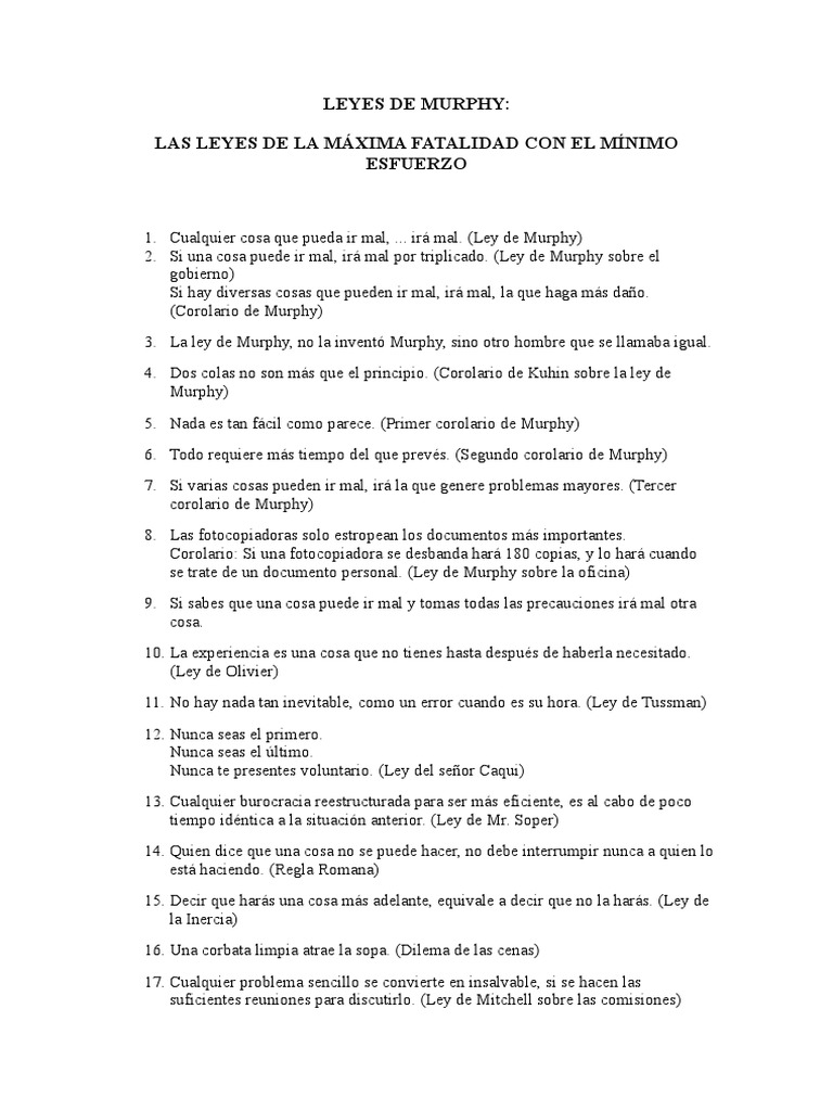 Leyes de Murphy | PDF | Science | Ciencia (general)