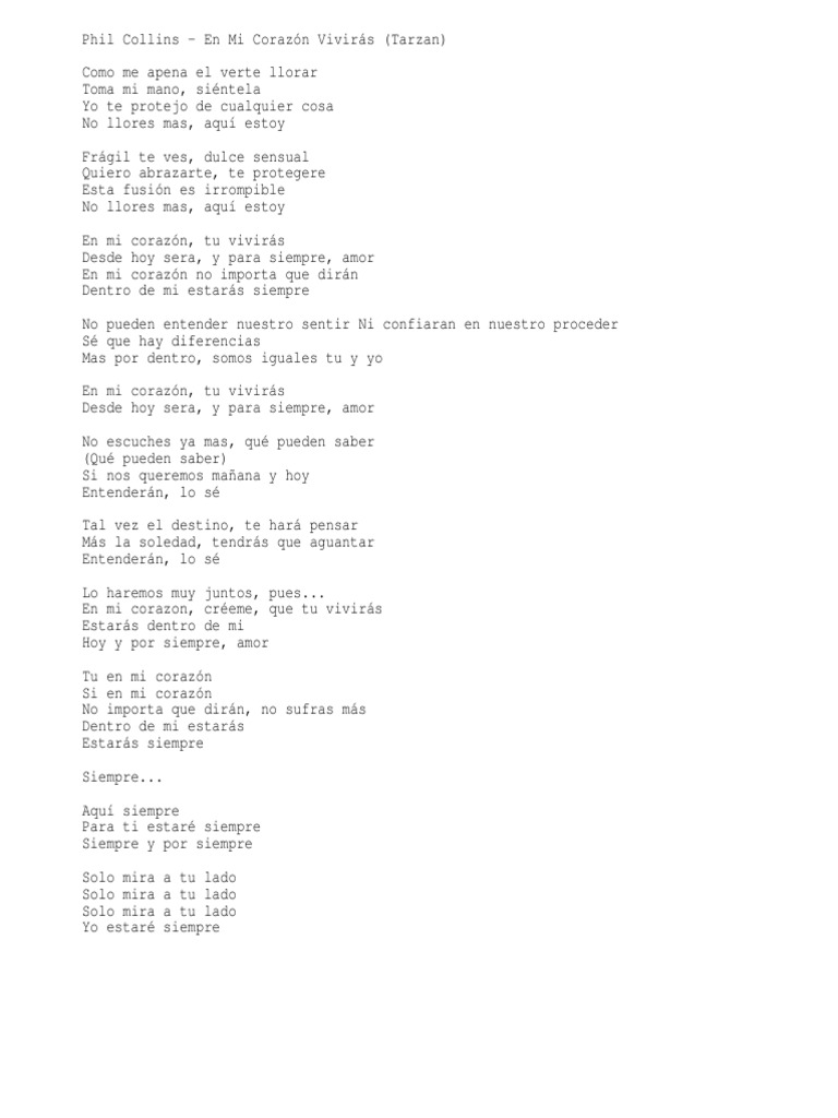 En Mi Corazón Vivirás Tarzan Pdf