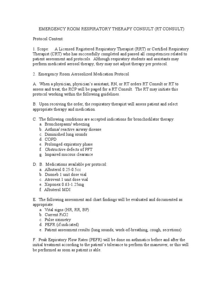 ER Respiratory Therapy Protocol | PDF | Asthma | Emergency Department