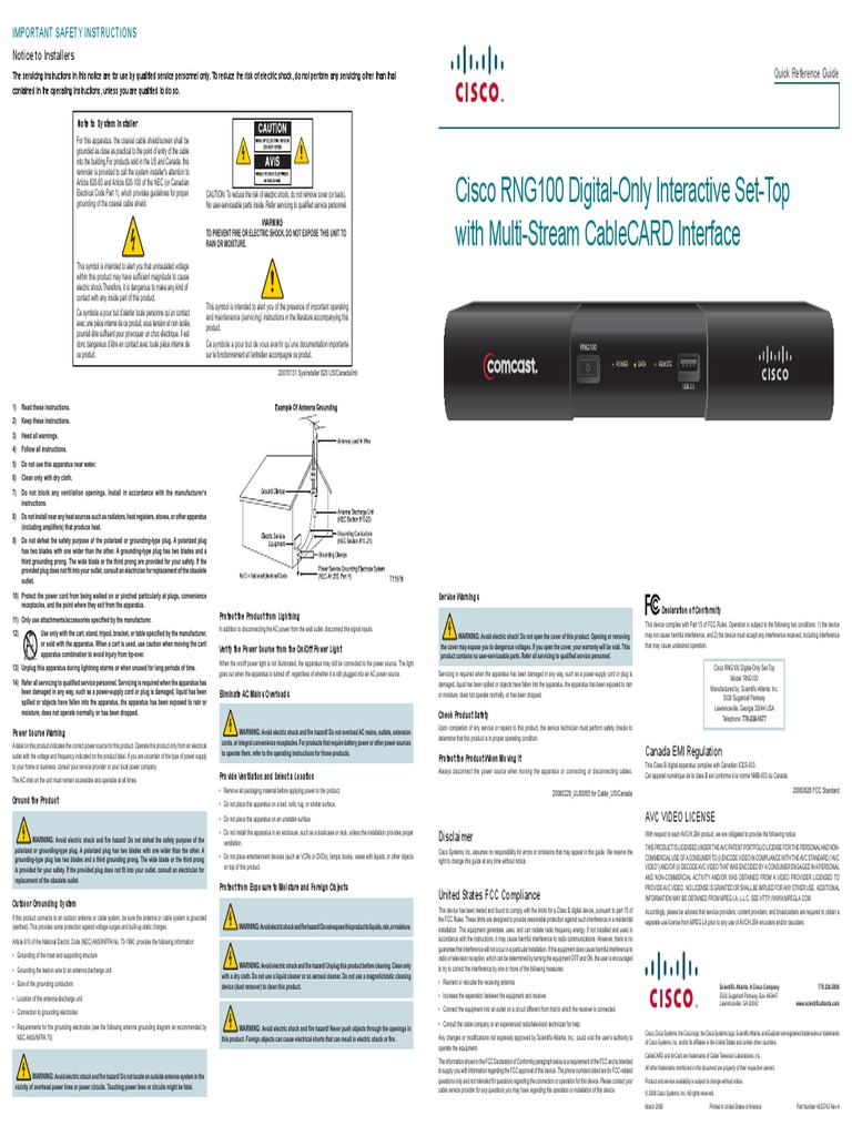 Cisco RNG 100 User Guide | PDF | Cable Television | Television