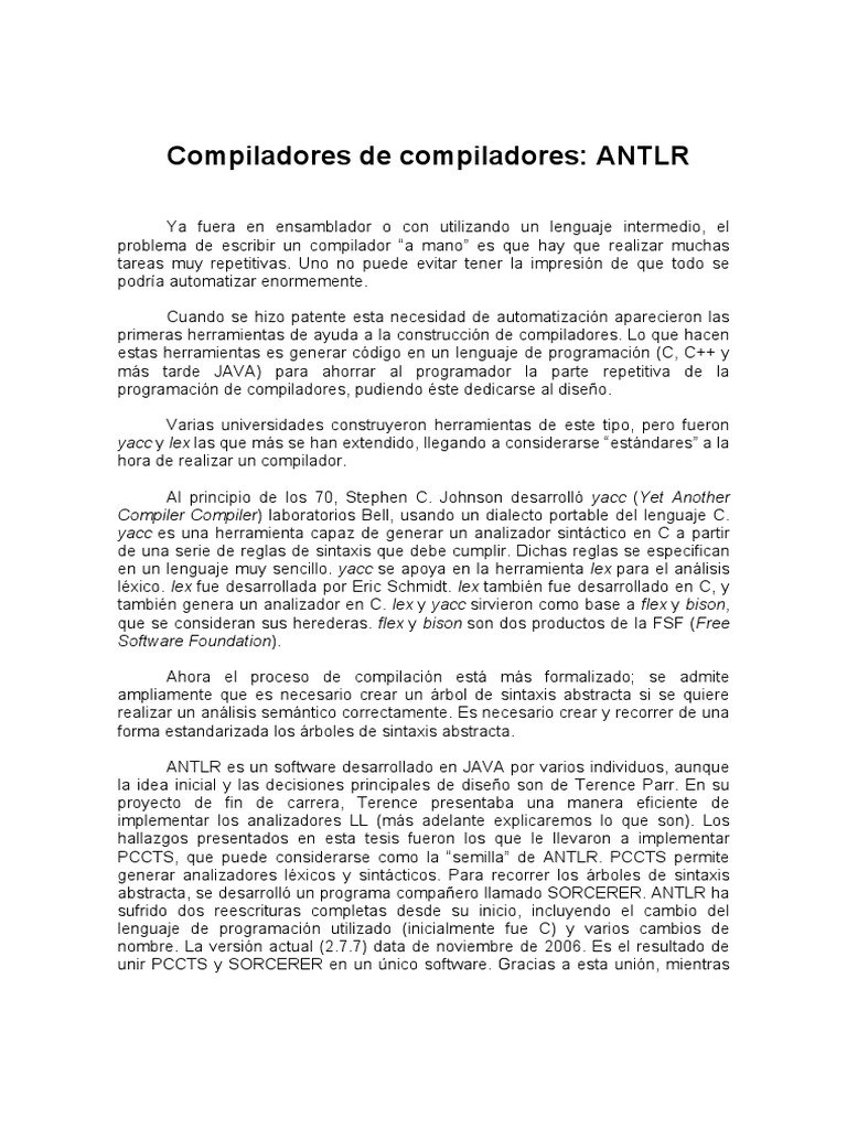 Introduccion ANTLR | PDF | Compilador | Lenguaje de programación