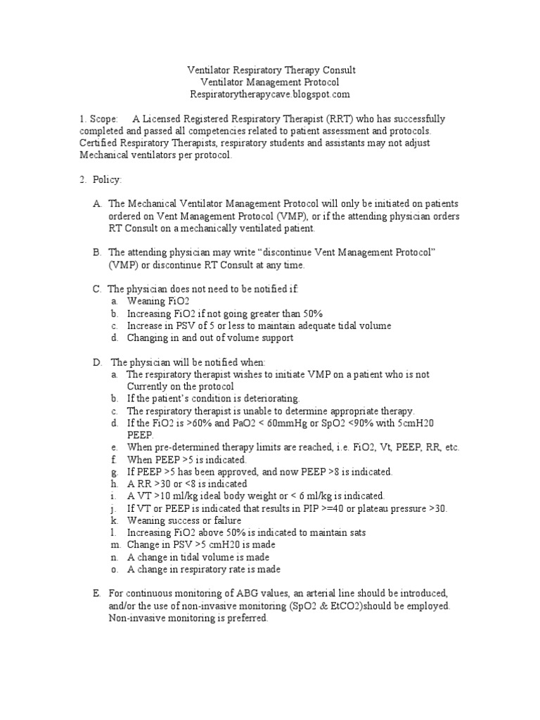 Mechanical Ventilator Management Protocol | PDF | Respiratory System ...