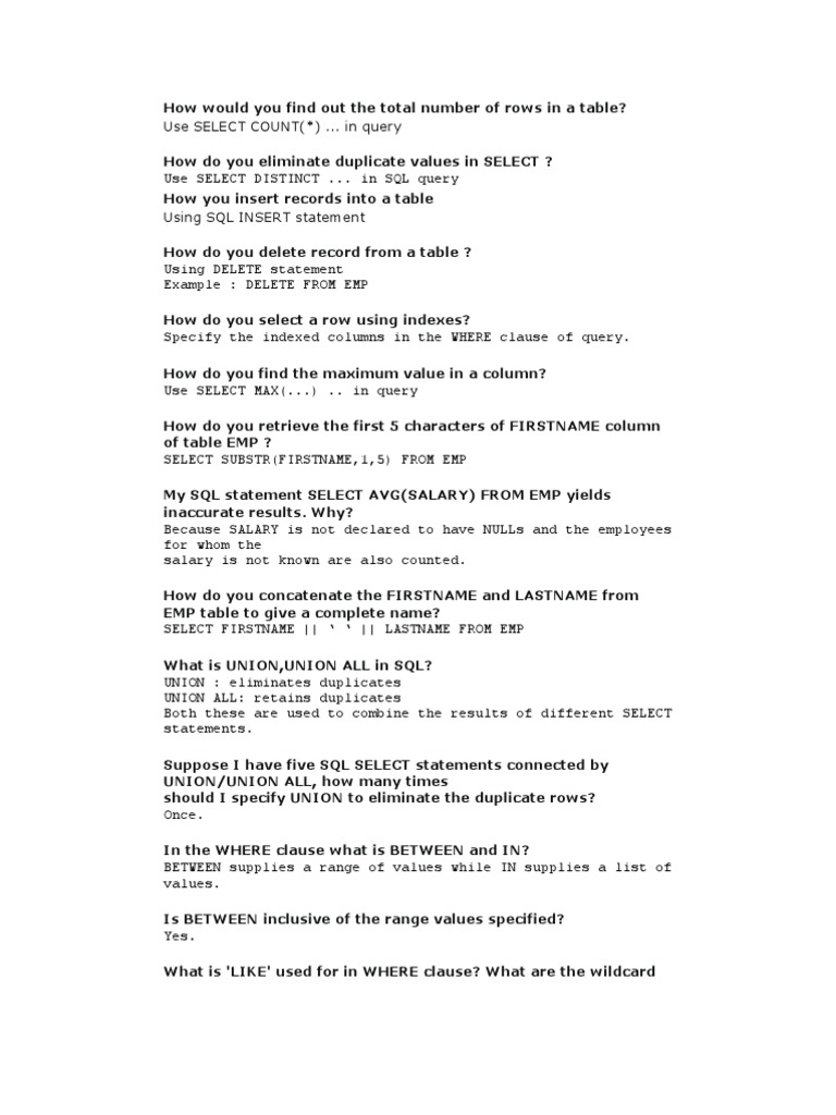 Sql Interview Questionsdoc Database Index Microsoft Sql Server 1149