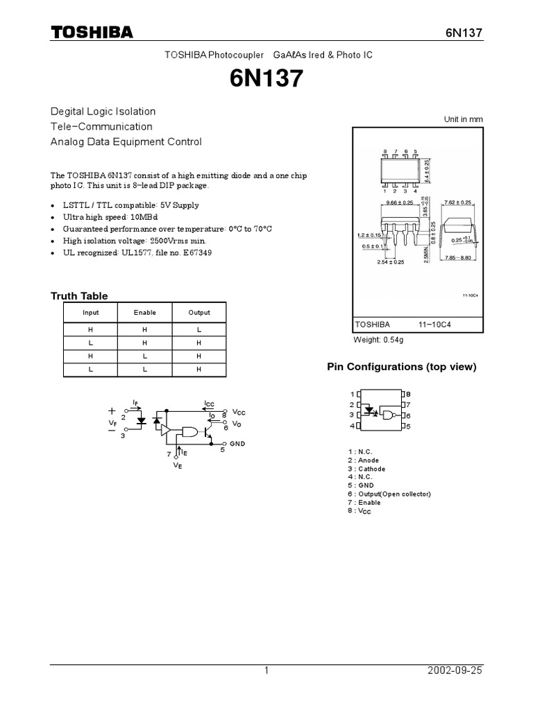6n137, Opto Coupler | PDF | Gallium Arsenide | Reliability Engineering