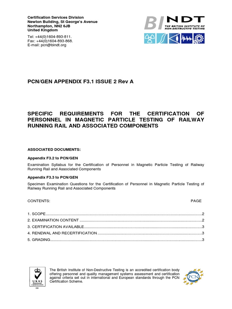 Pcn/Gen Appendix F3.1 Issue 2 Rev A | PDF | Nondestructive Testing ...