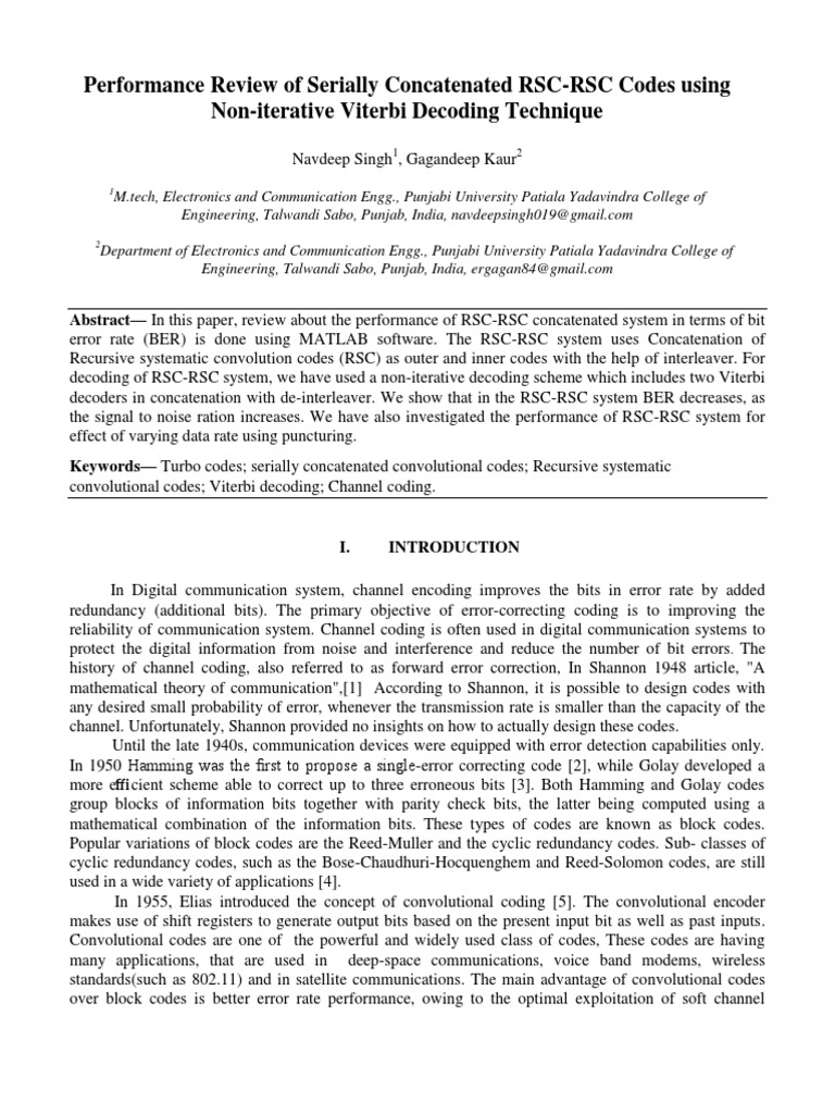 Performance Review of Serially Concatenated RSC-RSC Codes Using Non ...