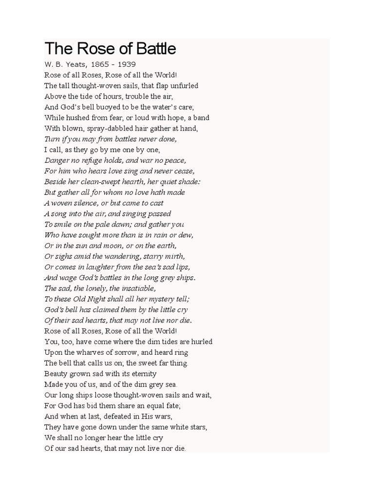 The Rose of Battle: W. B. Yeats, 1865 - 1939 | PDF | Art