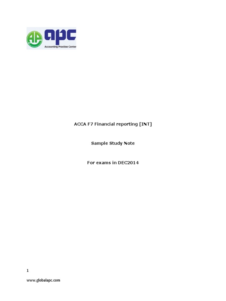 ACCA F7 Sample Study Note | PDF | Income Statement | Expense