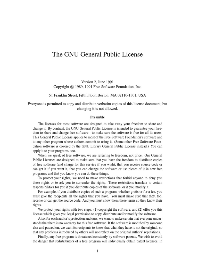 gpl-2 0 | PDF | License | Free Software