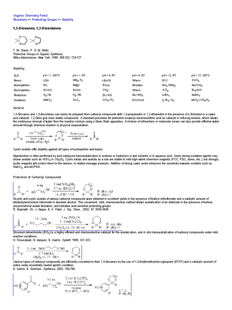 1,3-Dioxanes, 1,3-Dioxolanes | PDF | Aldehyde | Chemical Reactions