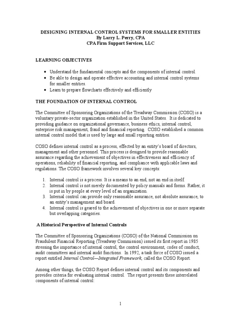 Designing Internal Control Systems For SMEs | PDF | Accounting ...