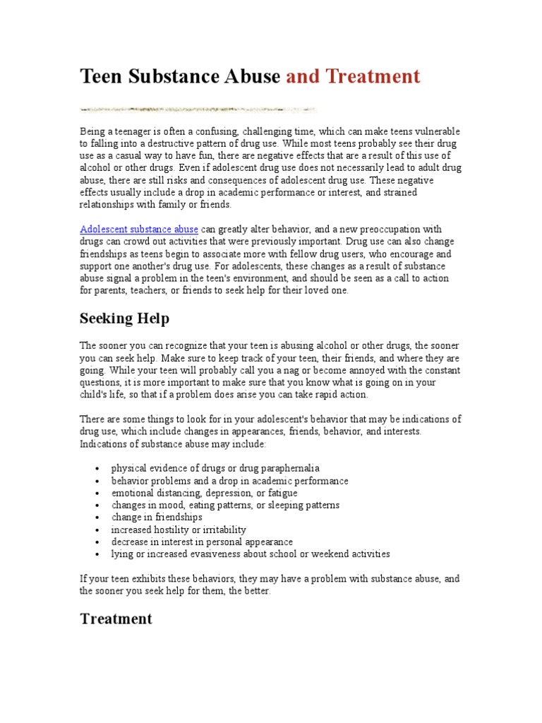 Teen Substance Abuse and Treatment | PDF | Substance Abuse | Adolescence