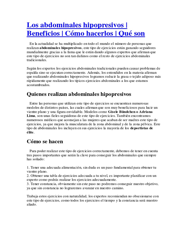 Los Abdominales Hipopresivos General Descripción General de Los Ejercicios Hipopresivos, Como ...