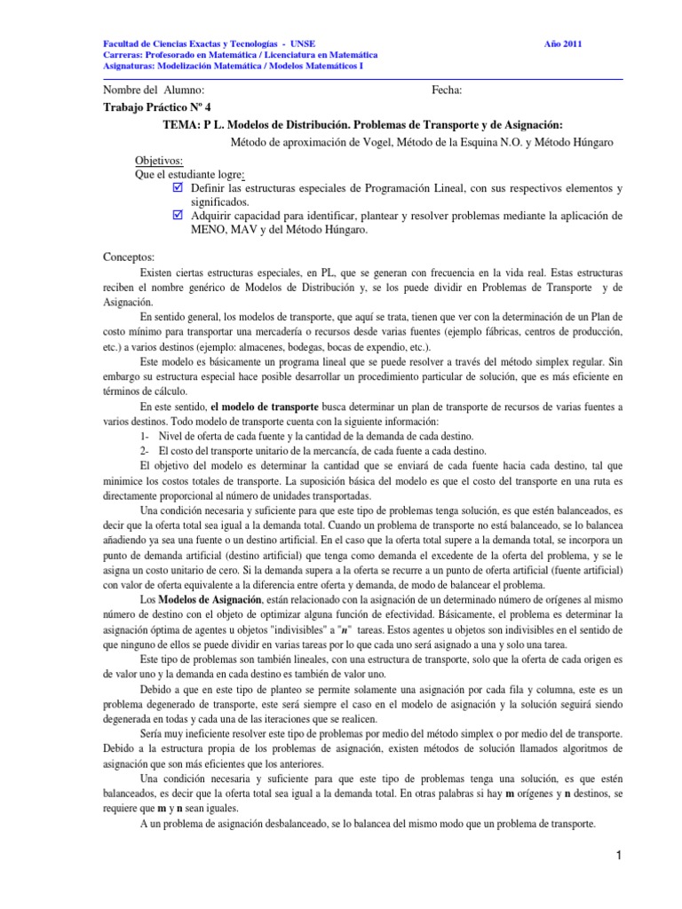 tp4 Modelos Distribucion PDF | PDF | Transporte | Programación lineal