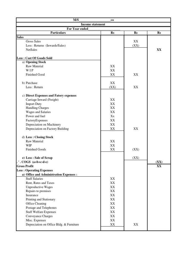 Vertical Income Statement Template | PDF | Dividend | Expense