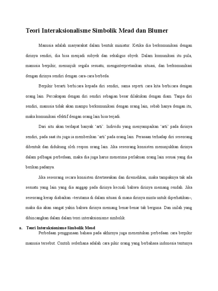 Teori Interaksionalisme Simbolik Mead Dan Blumer-Bm | PDF