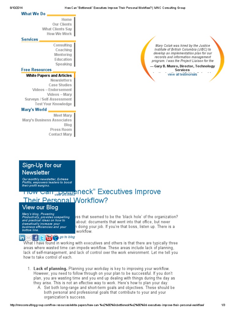 How Can "Bottleneck" Executives Improve Their Personal Workflow - MNC Consulting Group | PDF ...