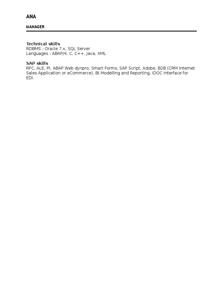 RDBMS - Oracle 7.x, SQL Server Languages - ABAP/4, C, C++, Java, XML | PDF