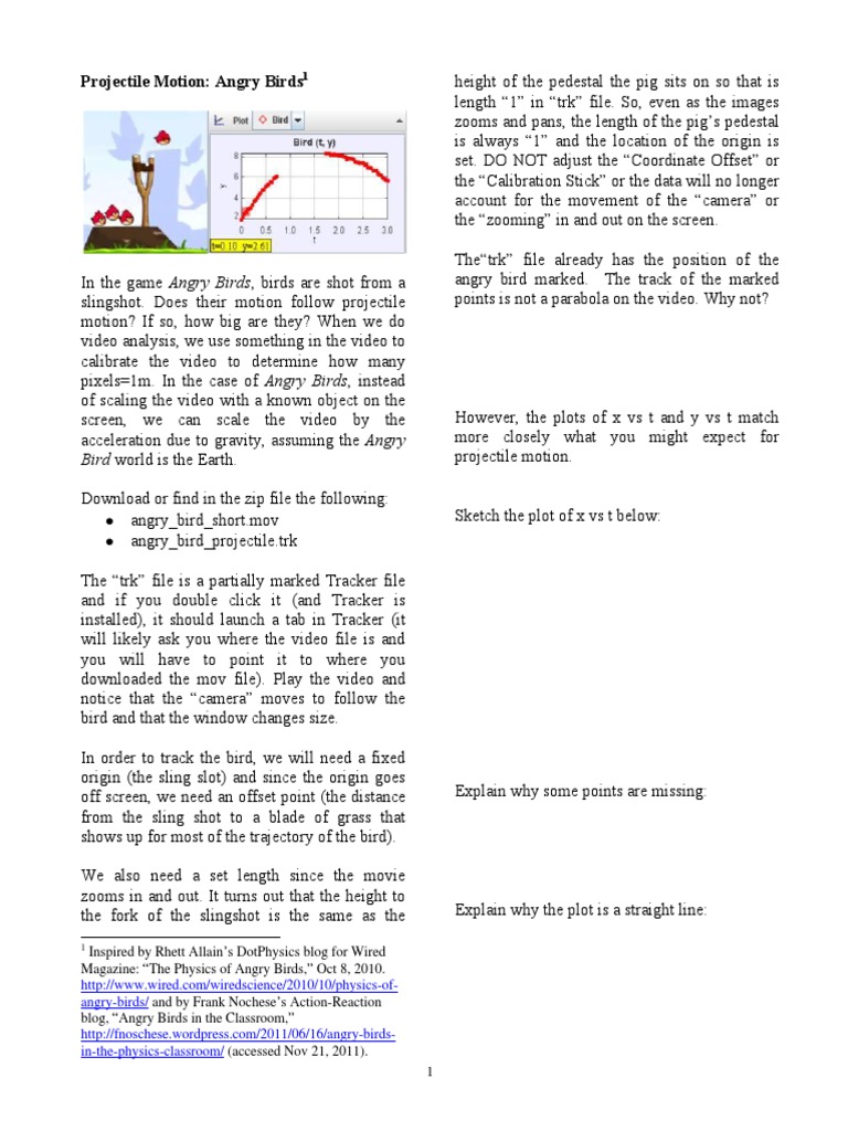 Angry Birds Projectile Motion | PDF | Velocity | Spacetime