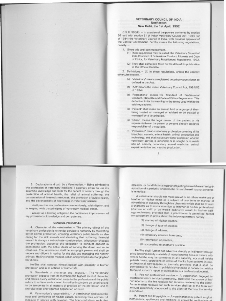 Veterinary Council of India (Standard of Professional Conduct ...