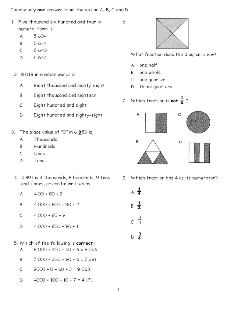 Math Year 5 Monthly Test 2 (Paper1) | PDF | Fraction (Mathematics ...