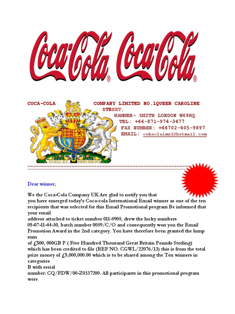 Coca-Cola Company Limited No.1Queen Caroline STR | PDF | Email | Email ...