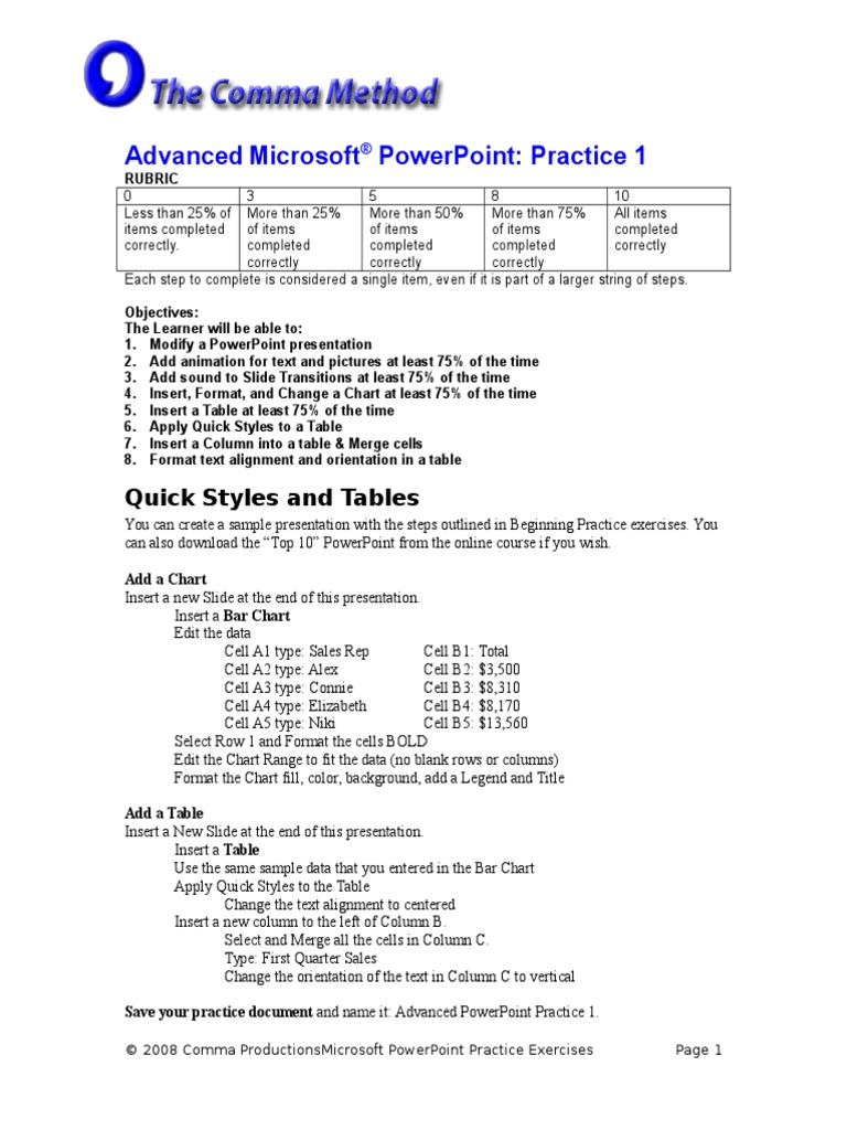 PowerPoint Advanced Practice Actvities | PDF | Microsoft Power Point | Microsoft Office