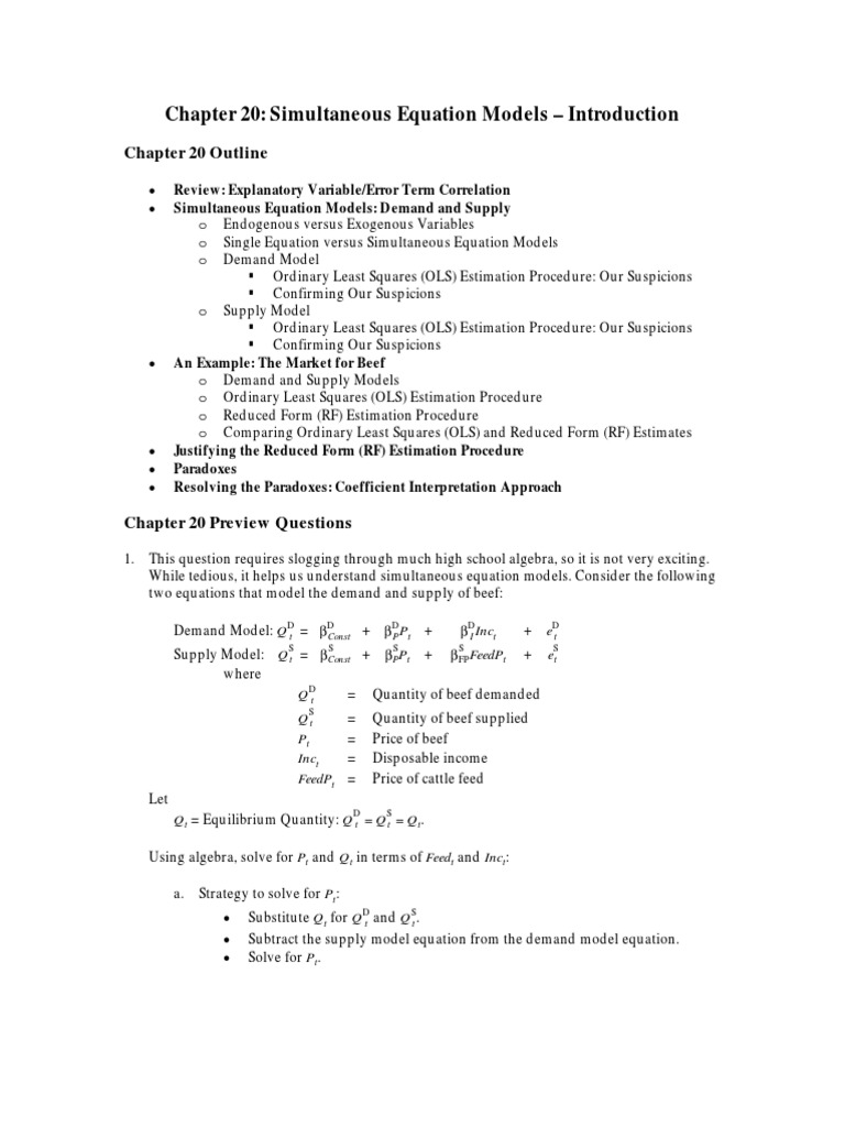 Chapter 20: Simultaneous Equation Models - Introduction | PDF | Ordinary Least Squares ...