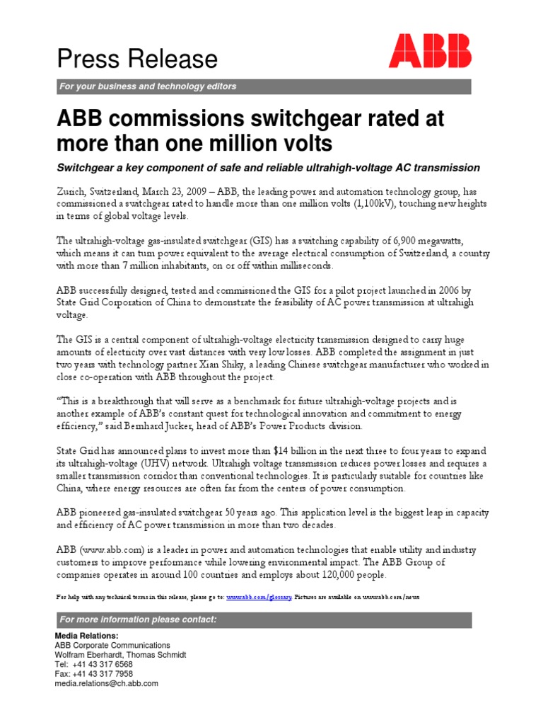 ABB Press 1millionvolts GIS | PDF | Electric Power Transmission ...