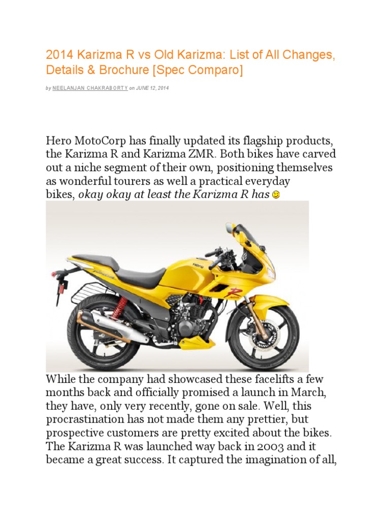 2014 Karizma R Vs Old Karizma | PDF | Road Vehicles | Automobiles