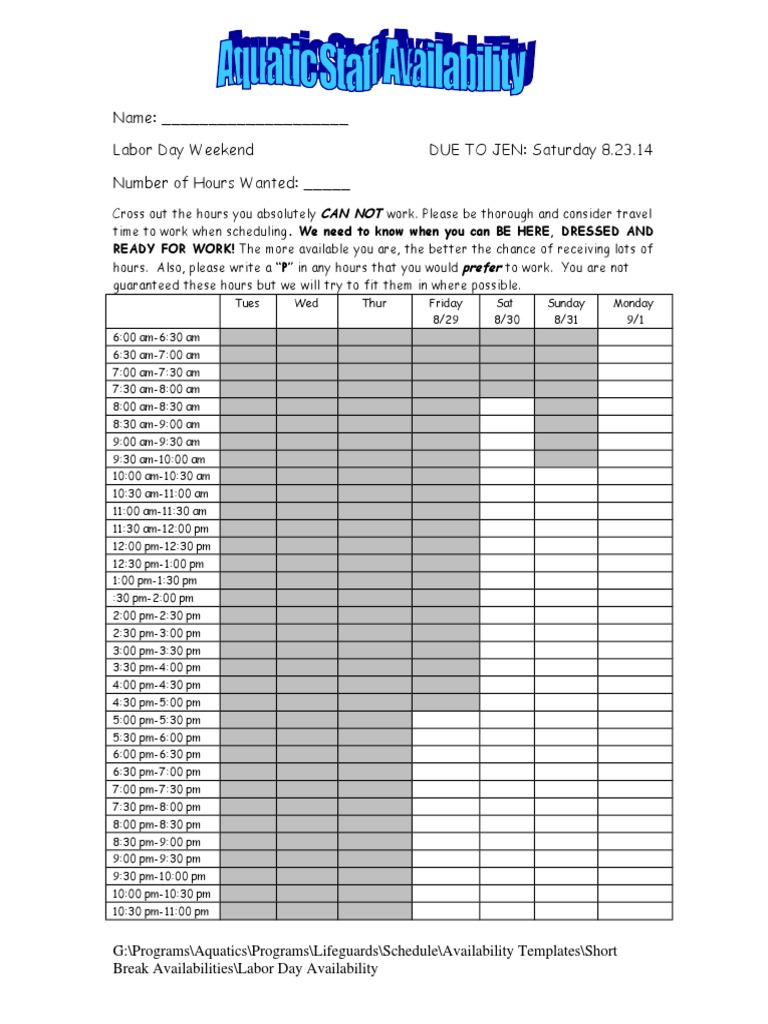 Labor Day Weekend Work Availability Form | PDF | Career & Growth ...