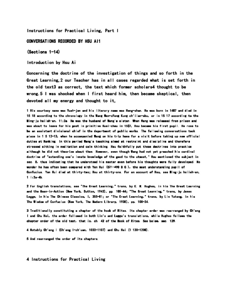 Confucius - Instructions For Practical Living - Wang Yang-Ming Part I ...