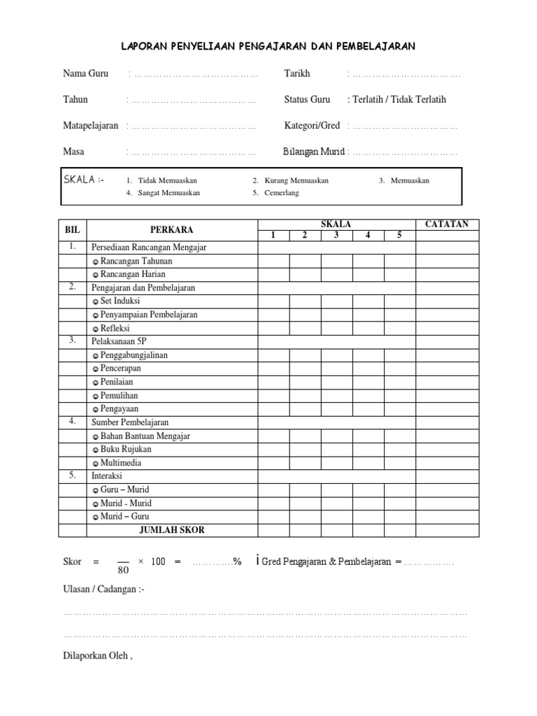Borang Penyeliaan Pengajaran Dan Pembelajaran | PDF
