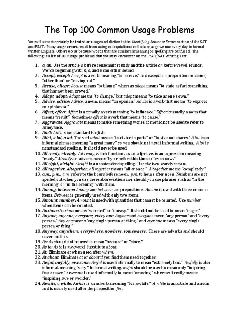 The Top 100 Usage Problems: A Comprehensive Guide to Avoiding Common Grammar Errors on ...