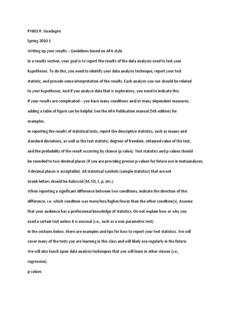 Reporting Statistical Results in APA Style | PDF | P Value | Student's ...