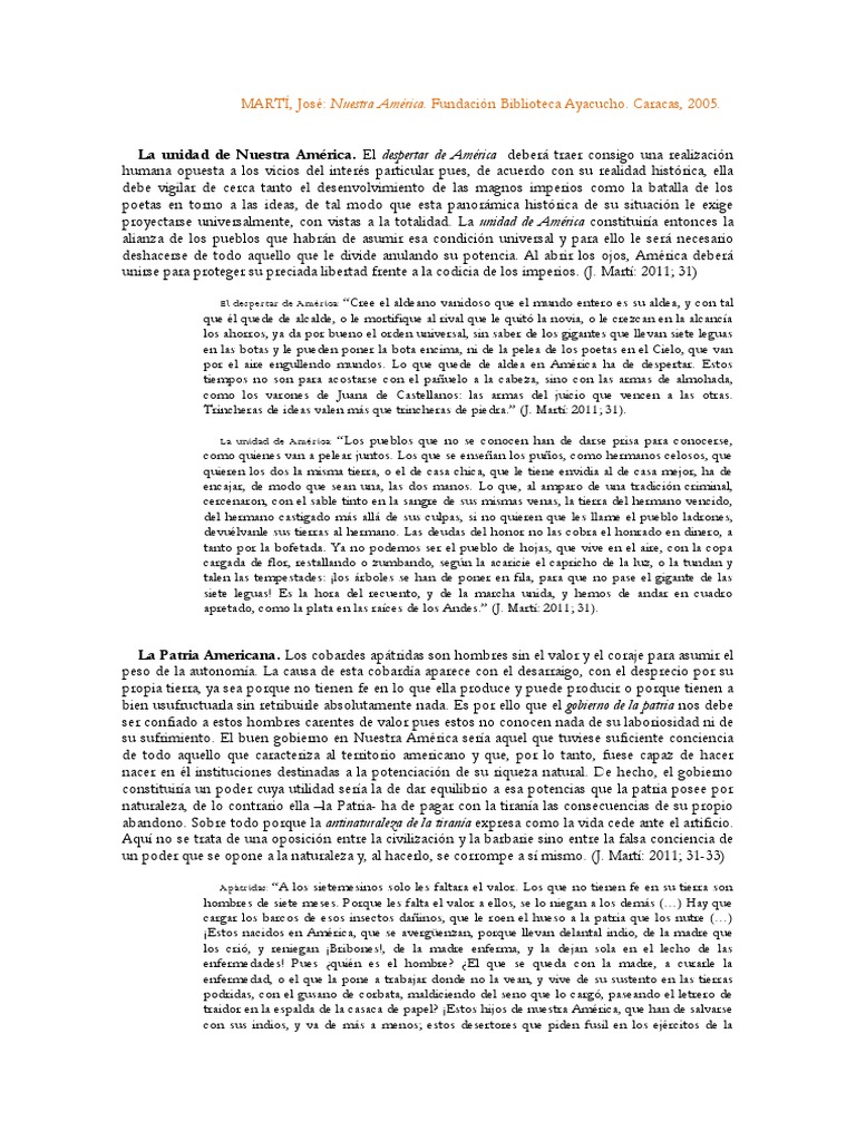 Nuestra América. José Martí | PDF | Américas | Colonización europea de ...