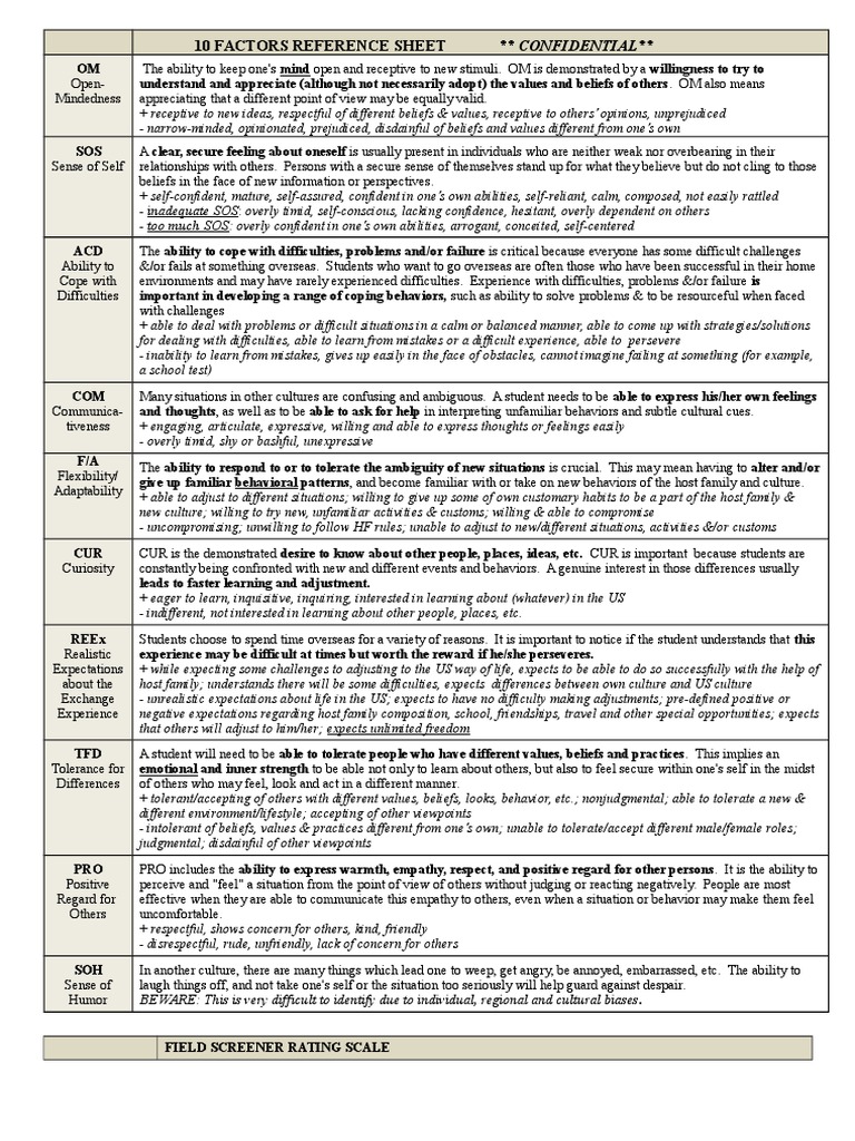 10 Factors Reference Sheet Confidential | PDF | Value (Ethics ...