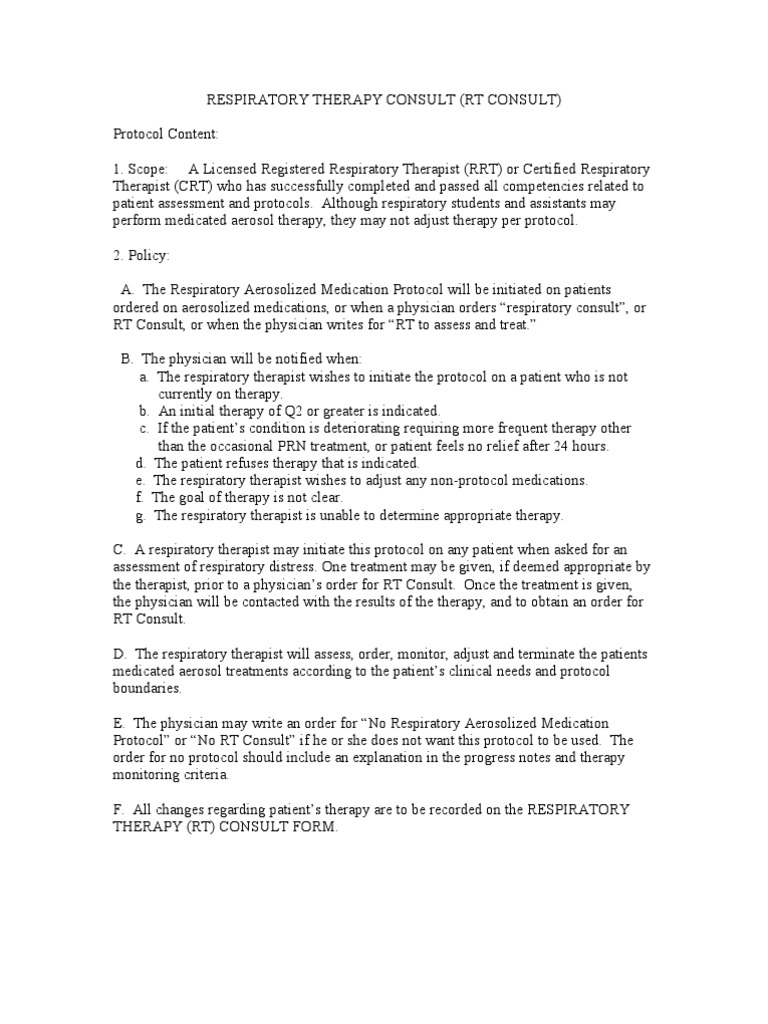 Respiratory Therapy Protocol Guide | PDF | Psychotherapy | Cough