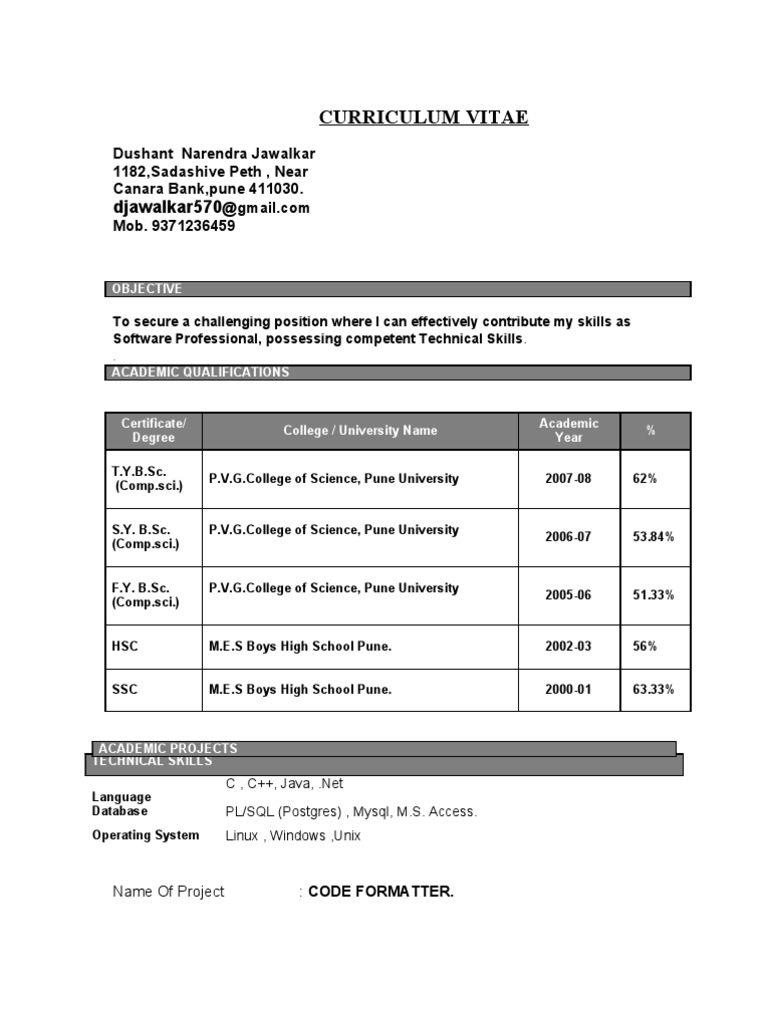 CV For BCS | PDF | Source Code | Postgre Sql