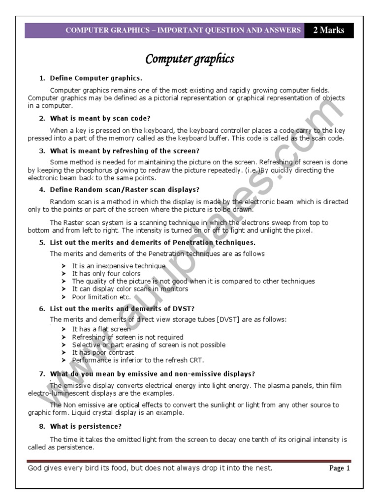 Computer Graphics - Important Question and Answers | PDF | Spline (Mathematics) | Printer ...