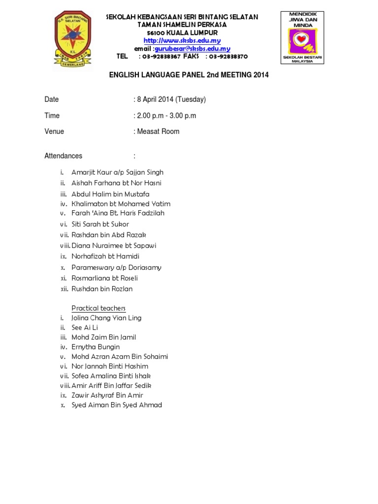 English Panel 2nd Meeting (SPSK) | PDF | Teachers | Schools