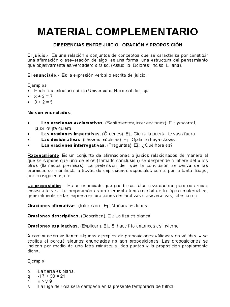 Material Complementario 4 Informe PDF | PDF | Proposición | Validez