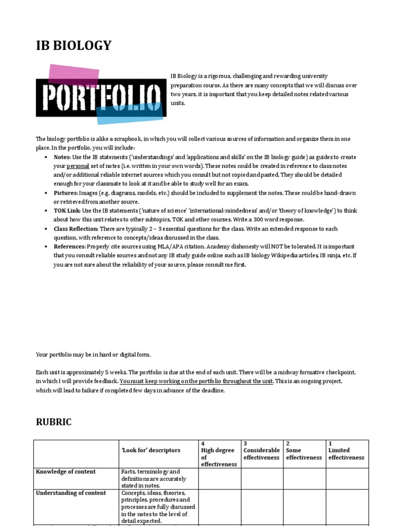 IB Biology Portfolio Guide | PDF | Concept | Theory