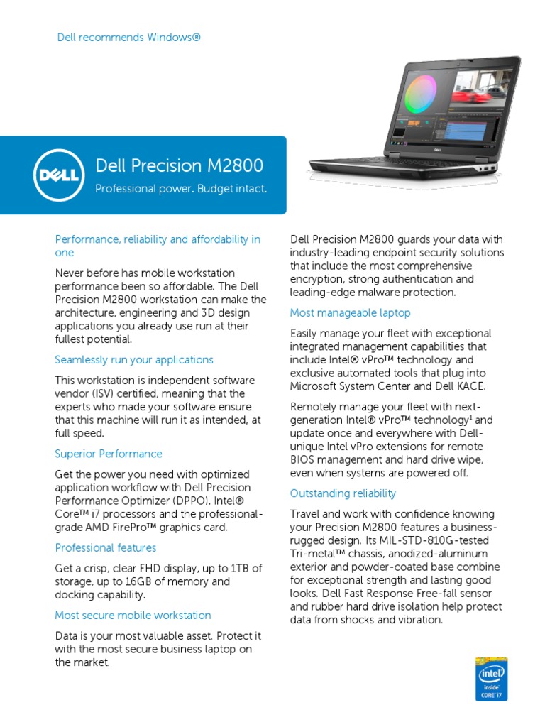 Precision M2800 Spec Sheet | PDF | Intel | Solid State Drive