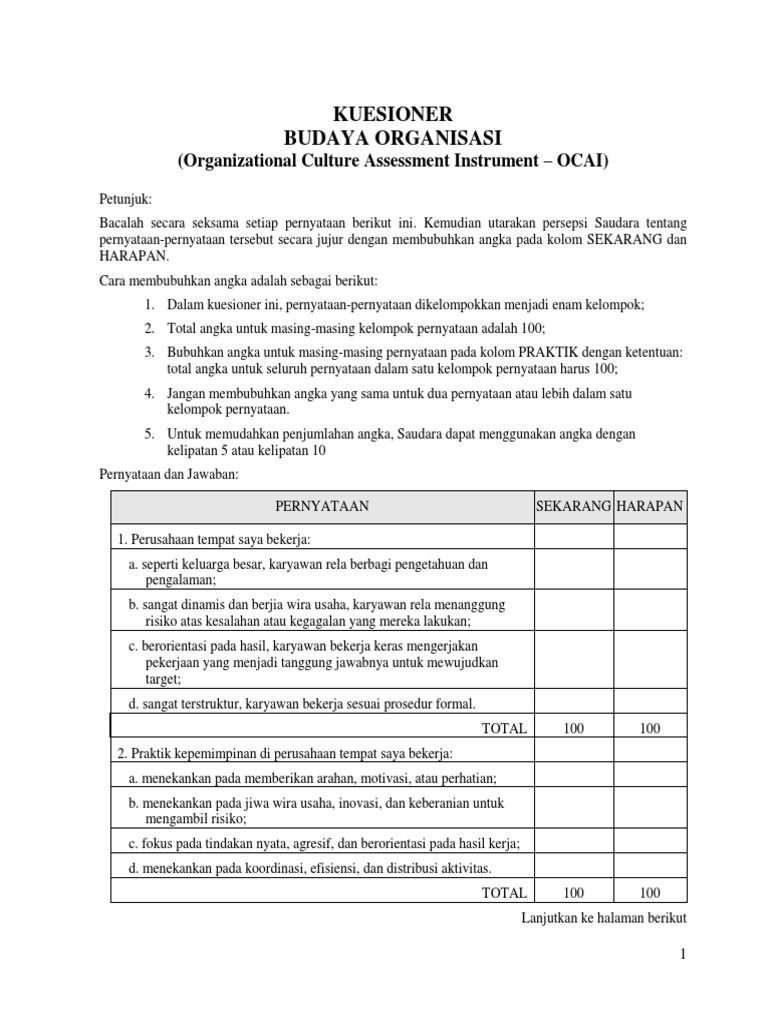 Questionnaire Ocai Indonesian Version | PDF